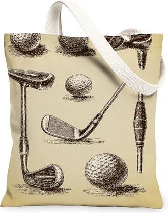 Generic Sacs fourre-tout en toile vintage pour &eacute;quipement de golf, sacs de courses r&eacute;utilisables, l&eacute;gers et lavables, beige, 13x15 Inch
