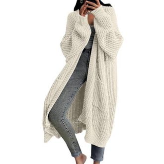 Generic Cardigan long surdimensionn&eacute; pour femme, l&eacute;ger avec poche pour lautomne et lhiver, blanc, 5XL