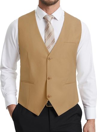 Hisdern Anzugweste Herren Khaki Formelle Hochzeit Anzug Westen Klassische Einfarbig Weste Elegant Smoking Anzugwesten f&uuml;r M&auml;nner mit Taschen 3XL