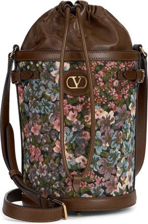 Valentino Garavani Femme, Sacs, Brun, Taille: ONE Size Vlogo Floral-Print Bucket Bag