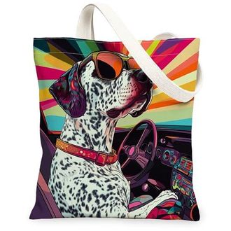 Generic Sac fourre-tout en toile r&eacute;utilisable &agrave; motif de chien pointeur &agrave; poils courts pour faire du shopping, 33 x 38,1 cm, motif chiot pop esth&eacute;tique, sac d