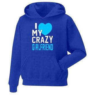 Generico Sweat à capuche à manches longues avec inscription I Love My Crazy Girlfriend pour femme, bleu, XXXL