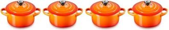 LE CREUSET Le Creuset 4er-Set Mini Cocottes aus Steinzeug, je 200 ml, 10 x 5 cm, Ofenrot, 79212100900100