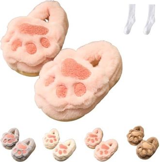 Generic Pantoufles en forme de patte de chat pour femme, chaussures douces et confortables en fourrure avec griffe de chat, mignons, chaudes, pelucheuses, ant