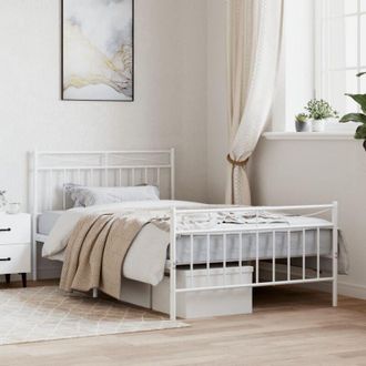 vidaXL Bettgestell mit Kopf- und Fu&szlig;teil Metall Wei&szlig; 107x203 cm Vidaxl