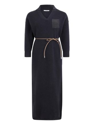 PESERICO robe longue nervur&eacute;e &agrave; col v - Noir