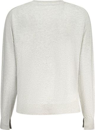 Pepe Jeans London Strickpullover Grauer Damenpullover: Langarm, Rundhals, mit Stickerei & Slits