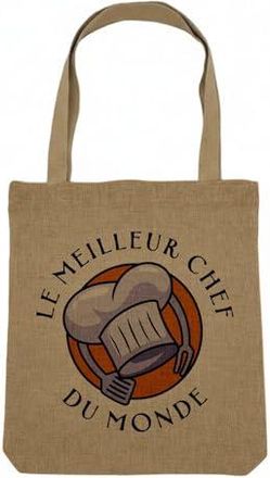 Fabulous Sac Shopping Tote Bag Aspect Lin - Le Meilleur Chef Cuisinier du Monde Restaurant Cuisine M&eacute;tier - Sac de Courses Toile Epaisse 360g Beige Naturel Cab