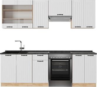 Vicco Küchenzeile Fame-Line, Weiß Landhaus, 240 cm, AP Anthrazit