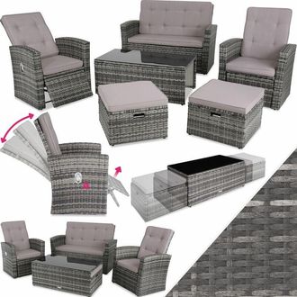 TecTake Canap&eacute; de jardin Lounge en rotin Avec cadre aluminium gris