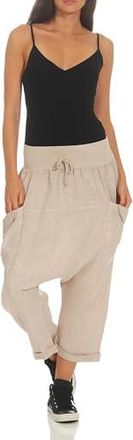 Malito more than fashion Malito Pantalons bouffants en Tissu de Lin pour Les Femmes dans Les Couleurs Unies Pantalons de Loisirs pour la Plage Pantalons Capri 6285 (Beige)