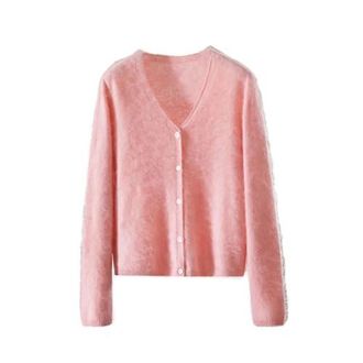 Generic Cardigan en laine de mouton et cachemire sans couture pour femme Col en V Manches longues Tricot &agrave; simple boutonnage, rose, Taille S