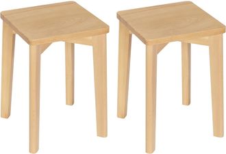 Woltu Esszimmerstühle Massivholz, rechteckiger Holzhocker, Holzstuhl ohne Lehne, Sitzhocker, Hocker für Küche Wohnzimmer Schlafzimmer Büro, Naturholzfarbe, 