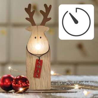 Hellum Hellum LED Holz-Rentier mit leuchtender Nase, ca. 20cm hoch, 1 LED, warmweiß, batteriebetrieben (2x AAA, nicht enthalten), innen IP20, Winterdecoratio
