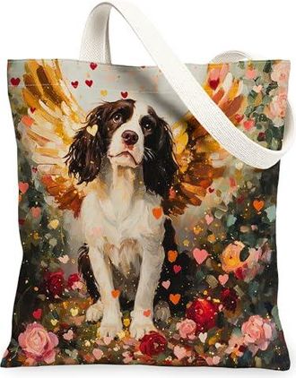 Generic Sac fourre-tout en toile motif &eacute;pagneul Springer pour le shopping 33 x 38 cm, sac d&eacute;picerie r&eacute;utilisable pour la Saint-Valentin, motif animal de compa
