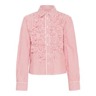 Part Two Rote Gestreifte Bluse mit R&uuml;schen - - Blouses & Shirts - Damen - Mehrfarbig - L
