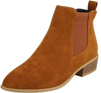 Generic Bottines Chelsea pour femme, daim beige, talon bloc bas, mode couleur unie, bottes courtes en polyuréthane pour femme, taille 39, marron, 38.5 EU