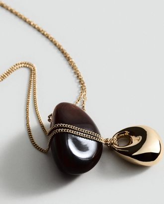 Mango Collier &agrave; double pendentif or - Femme - Taille unique - MANGO