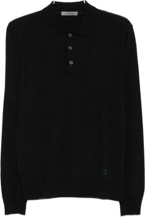 Corneliani Homme, Tops, Noir, Taille: 2XL Polo en laine noire avec logo