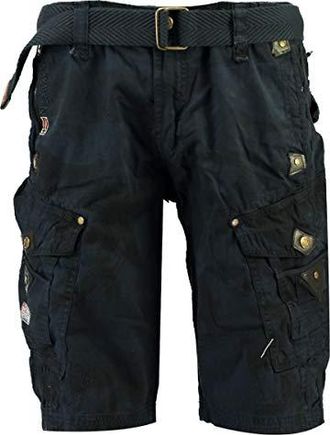 Geographical Norway Shorts Cargo Bermudas avec Ceinture Short Hunter Im Bundle avec UD Bandana - Bleu Marine Camouflage, XL