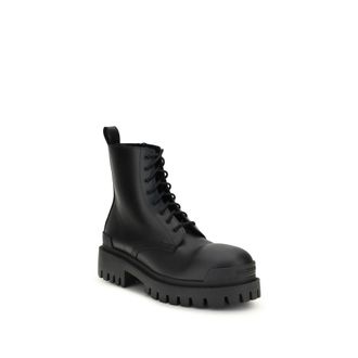Balenciaga Mens Black Calf Leather Bos Taurus Lace-Up Boots