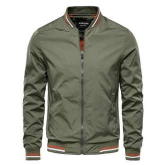 Generic Veste bomber l&eacute;g&egrave;re en softshell pour homme avec fermeture &eacute;clair int&eacute;grale et manches longues - Col montant - Coupe ajust&eacute;e - Coupe-vent, Vert, 5XL