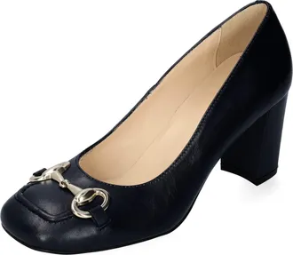 Andres Machado Pumps aus Leder f&uuml;r Damen - AROA - Blockabsatz, Karreespitze und dekorativ Aufsatz - Schwarz, Gr&ouml;&szlig;e EU 42