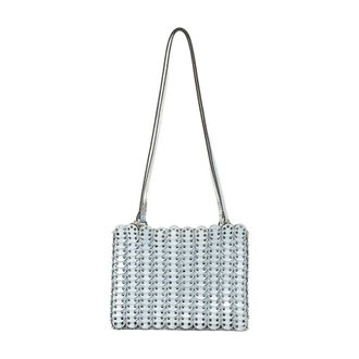 Paco Rabanne Womens Studded Leather Shoulder Bag Blue