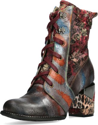 Laura Vita Damen Stiefelette mehrfarbig florales Muster Animal Print Maevao 10, Gr&ouml;&szlig;e:39 EU, Farbe:Rot