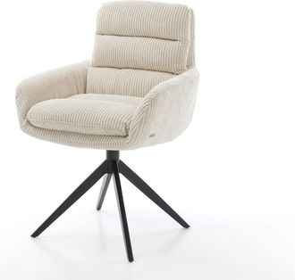 DELIFE Drehstuhl Abelia-Flex mit Armlehnen Cord Beige Kreuzgestell breit Schwarz 360&deg; drehbar Wippfunktion, Esszimmerst&uuml;hle