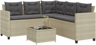 vidaXL Gartensofa in L-Form mit Tisch und Kissen Hellgrau Poly Rattan Vidaxl