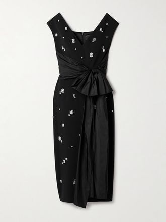 Huishan Zhang Kinsley Midikleid Aus Cr&ecirc;pe Mit Kristallen Und Bes&auml;tzen Aus Seidentaft - Schwarz