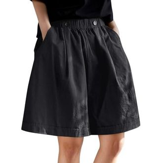 Generic Short d&eacute;t&eacute; l&eacute;ger pour Femme - Bermuda - Coupe Droite - en Mousseline - avec Poches - Taille &eacute;lastique - D&eacute;contract&eacute; - Longueur Genou - pour lext&eacute;rieur