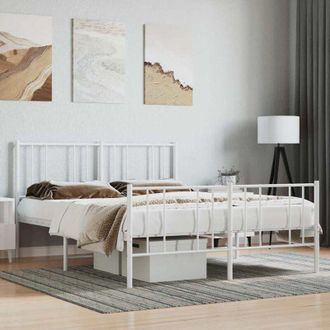 vidaXL Cadre de lit m&eacute;tal avec t&ecirc;te de lit/pied de lit blanc 140x190cm