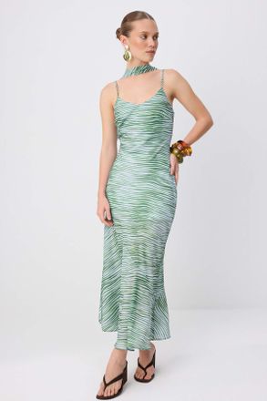 Trendyol Animal-Print Maxikleid, &auml;rmellos, gerade Passform - Gr&uuml;n