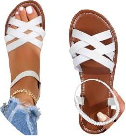 Generic Sandales larges pour femme, sandales &agrave; lani&egrave;res crois&eacute;es pour femme, pantoufles &agrave; bout ouvert, sandale &eacute;lastique, sandales de randonn&eacute;e, sandales de p