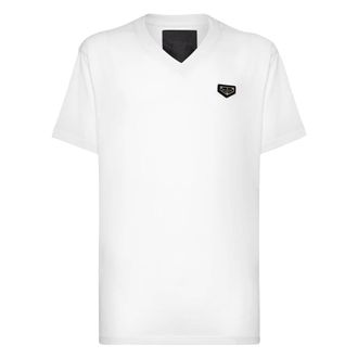 Philipp Plein Homme, Tops, Blanc, Taille: 2XL T-shirt Col V SS