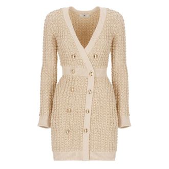 Elisabetta Franchi Femme, Robes, Beige, Taille: 36 FR Robe en maille boucl&eacute;e &agrave; sequins