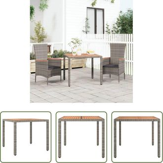 vidaXL Holzplatte - Gartentisch mit Holzplatte Grau Poly Rattan & Massivholz Akazie