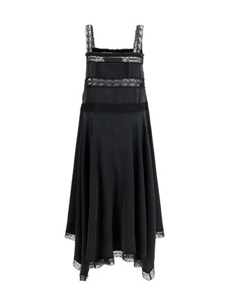 Ganni Womens Silk Maxi Dress With Lace Details Black Silk; Viscose; Elastane