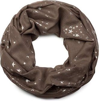 styleBREAKER Écharpe Loop pour femmes avec motif imprimé étoiles métalliques scintillantes, écharpe tubulaire légère unie, foulard 01016118, couleur:Marron foncé