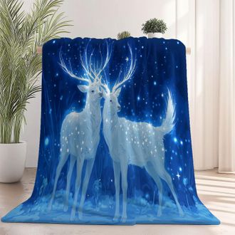 Generic Dunkelblau Flanell Fleecedecke - Weiche Strapazierf&auml;hige Decke 80 x 150 cm mit Cartoon Nachthimmel Hirsch Blitz,Thermo Sofadecke Bettdecke f&uuml;r Wohnzim