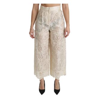 Dolce & Gabbana Elegant High Waist Palazzo Cropped Pants - - Trousers - Damen - Wei&szlig; - L