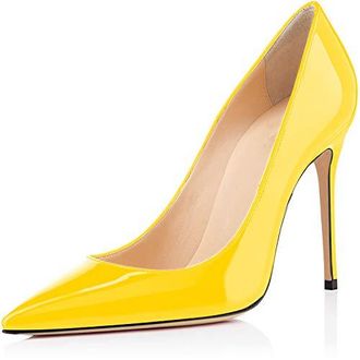 elashe Escarpins Femme - 10cm Sexy Talon Aiguille - Stiletto Soir F&ecirc;te Chaussures Jaune EU38T