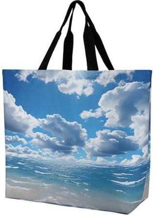 Generic Oc&eacute;an Et Nuages Blancs Sac Courses D&eacute;contract&eacute; Sacs De Courses L&eacute;ger Sac Fourre Tout Pour Gym Travail Shopping