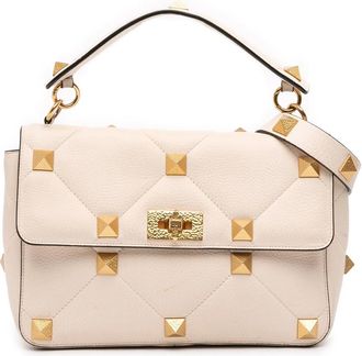 Valentino Garavani Hobo Bags - Large Grained Calfskin Roman Stud Satchel - Gr. unisize - in Wei&szlig; - f&uuml;r Damen