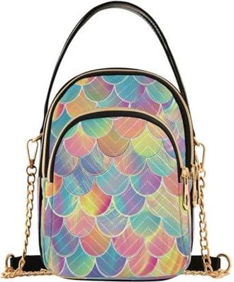 Mnsruu Petit sac &agrave; main en cuir avec motif &eacute;cailles de sir&egrave;ne, couleur arc-en-ciel, pour femme