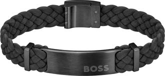 BOSS Jewelry Armband für Herren Kollektion DYLAN mit Schwarzem Geflochtenem Wildleder und Details aus Schwarzem Edelstahl - 1580608M