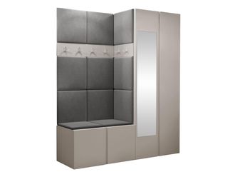 Mirjan24 Garderoben-Set Monati XII, Kleiderschrank mit Spiegel, Schuhschrank, 2X Kleiderhakenbrett, Gepolstertes Paneel/Wandpaneel, 6 Doppelhaken, Flurgarderob