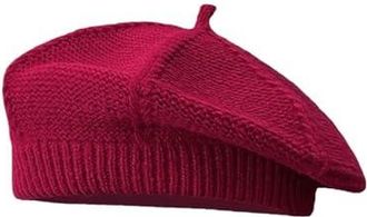 Generic B&eacute;ret tricot&eacute; for femme, chapeau dautomne et dhiver, casquette de peintre, garde au chaud Pour lautomne et lhiver(Wine red)